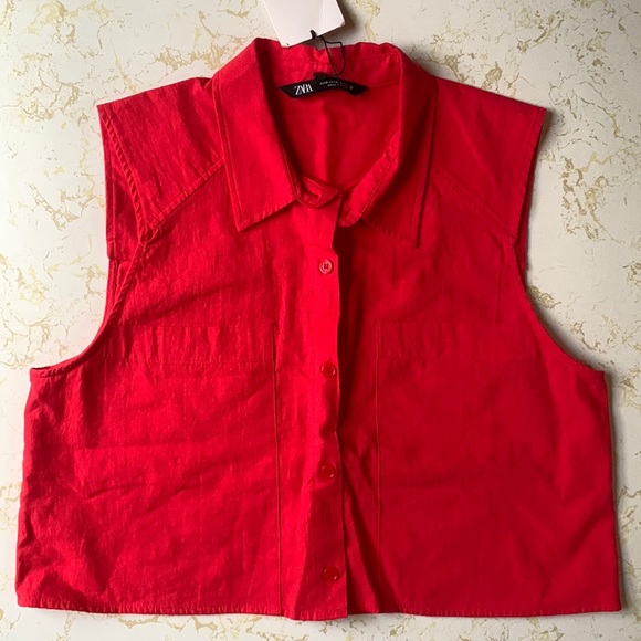 Zara | Tops | Zara Button Up Cotton Pleat Collared Top Brand New With ...